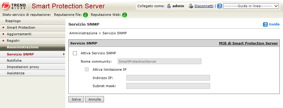 Configurazione del servizio SNMP
